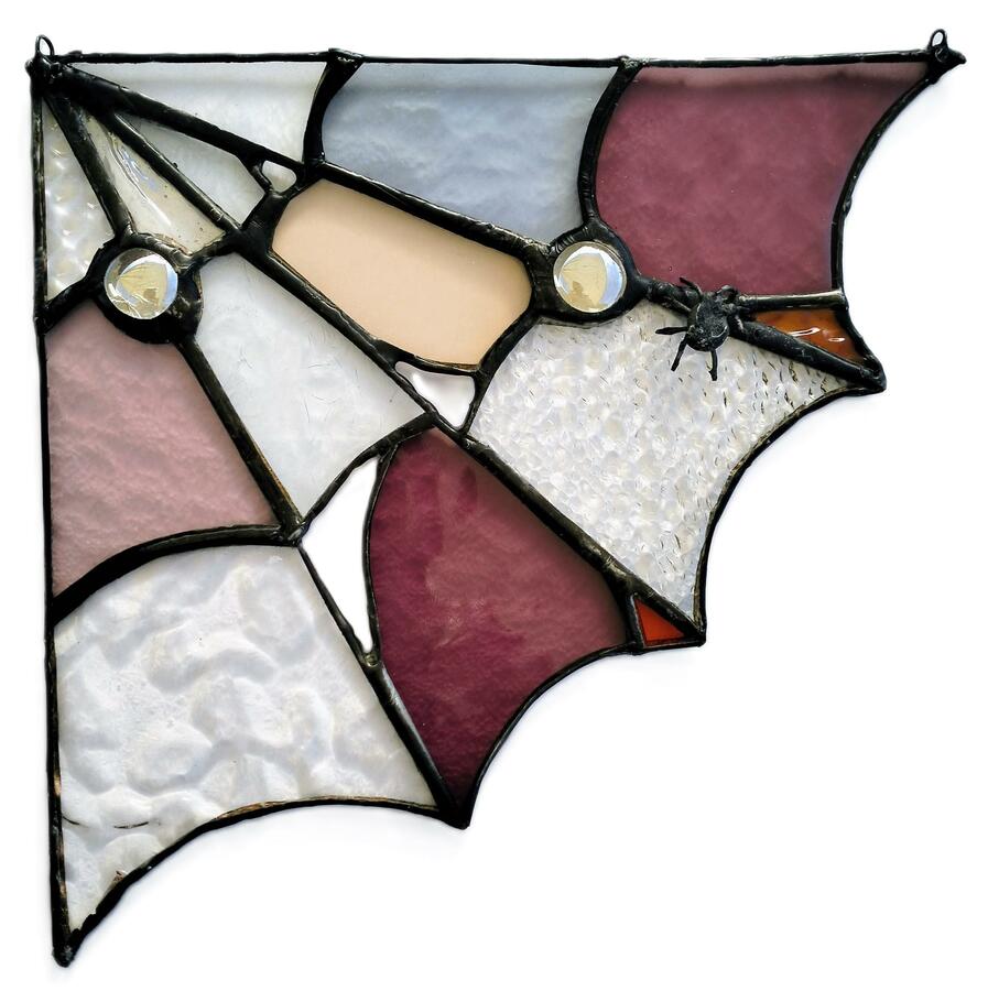 Stained glass corner spiderweb - Dragonfly Glass Studio
